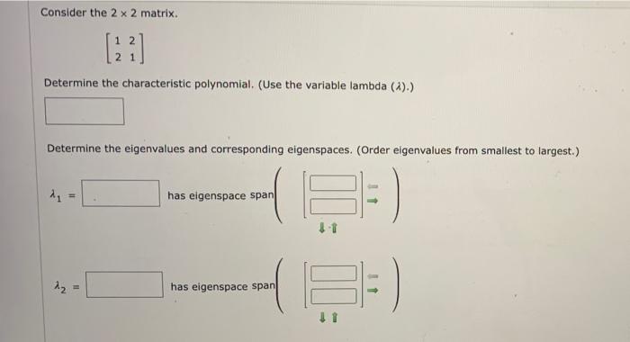 Solved Consider the 2 x 2 matrix. Determine the | Chegg.com