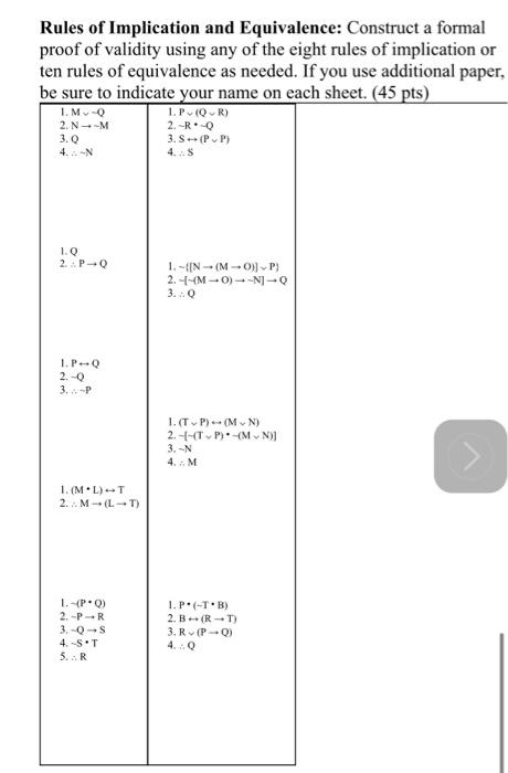 Solved Rules of Implication and Equivalence: Construct a | Chegg.com