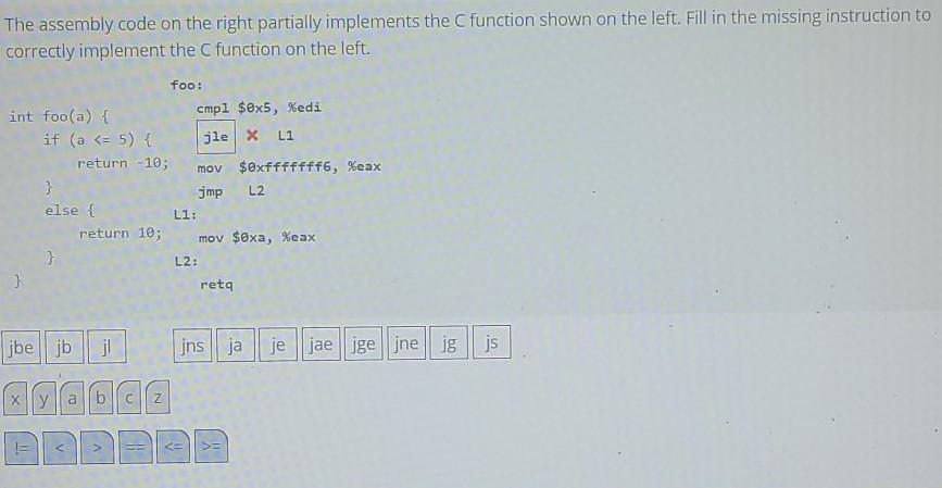 Solved The assembly code on the right partially implements | Chegg.com