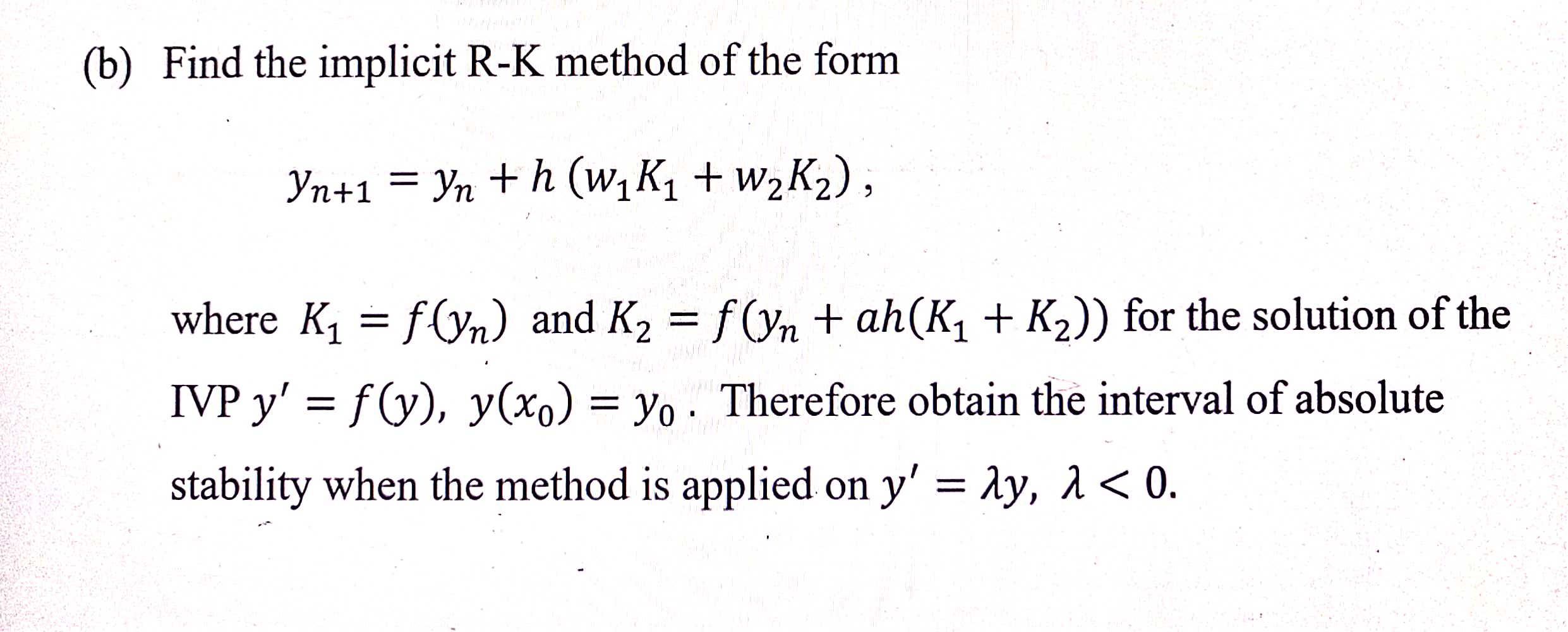 Solved (b) ﻿Find the implicit R-K ﻿method of the | Chegg.com