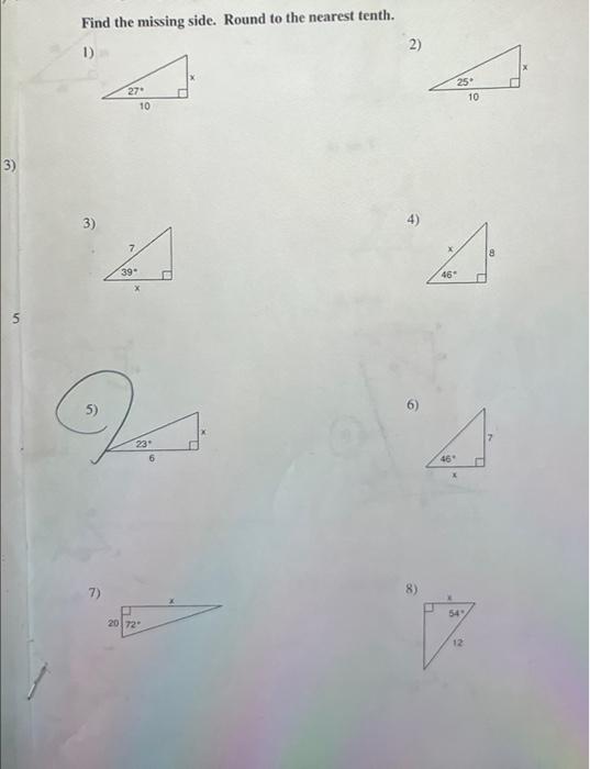 Solved Find the missing side. Round to the nearest tenth. 1) | Chegg.com