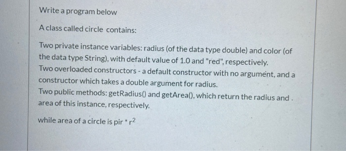 Solved Write A Program Below A Class Called Circle Contains 4155