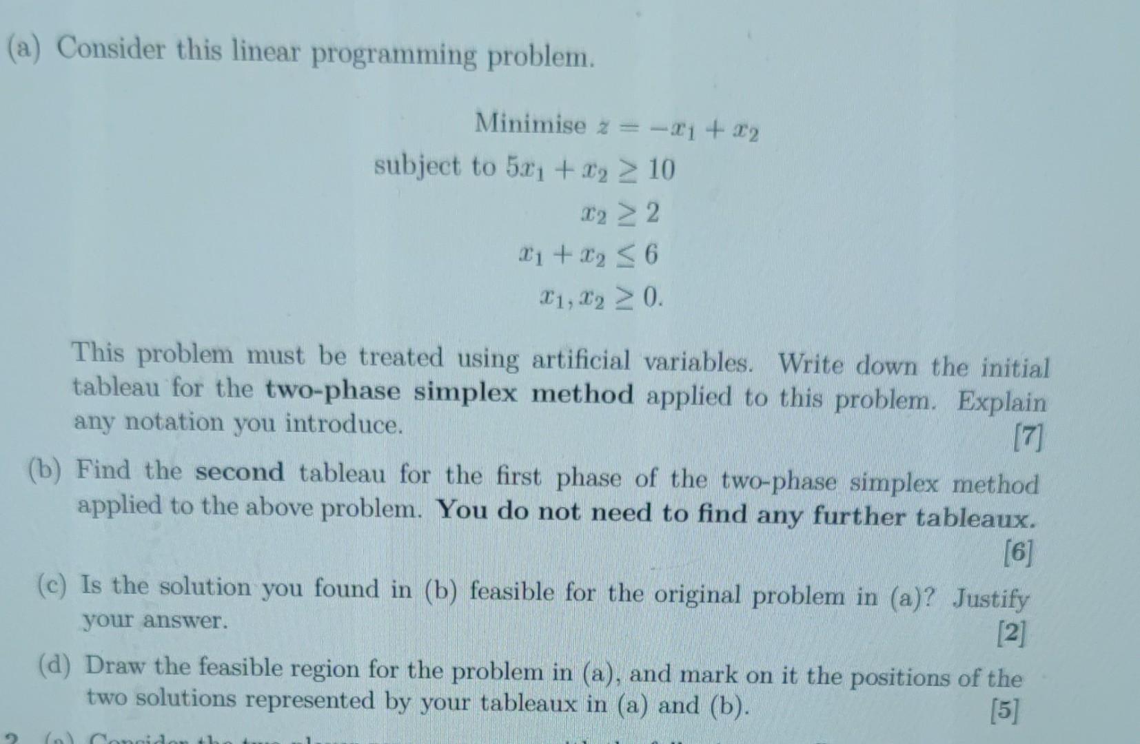 Solved (a) Consider this linear programming problem. | Chegg.com