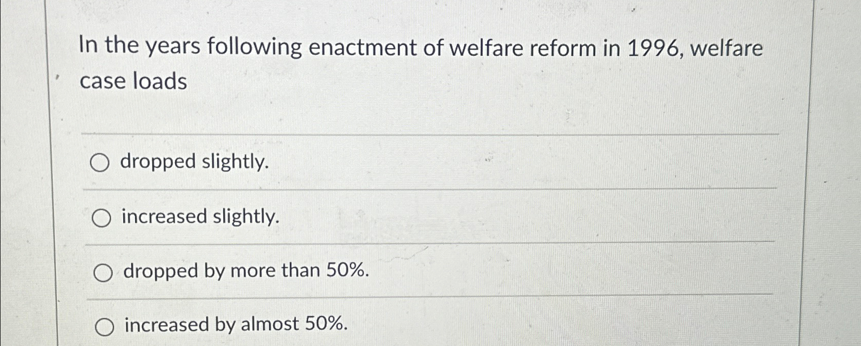 Solved In the years following enactment of welfare reform in | Chegg.com