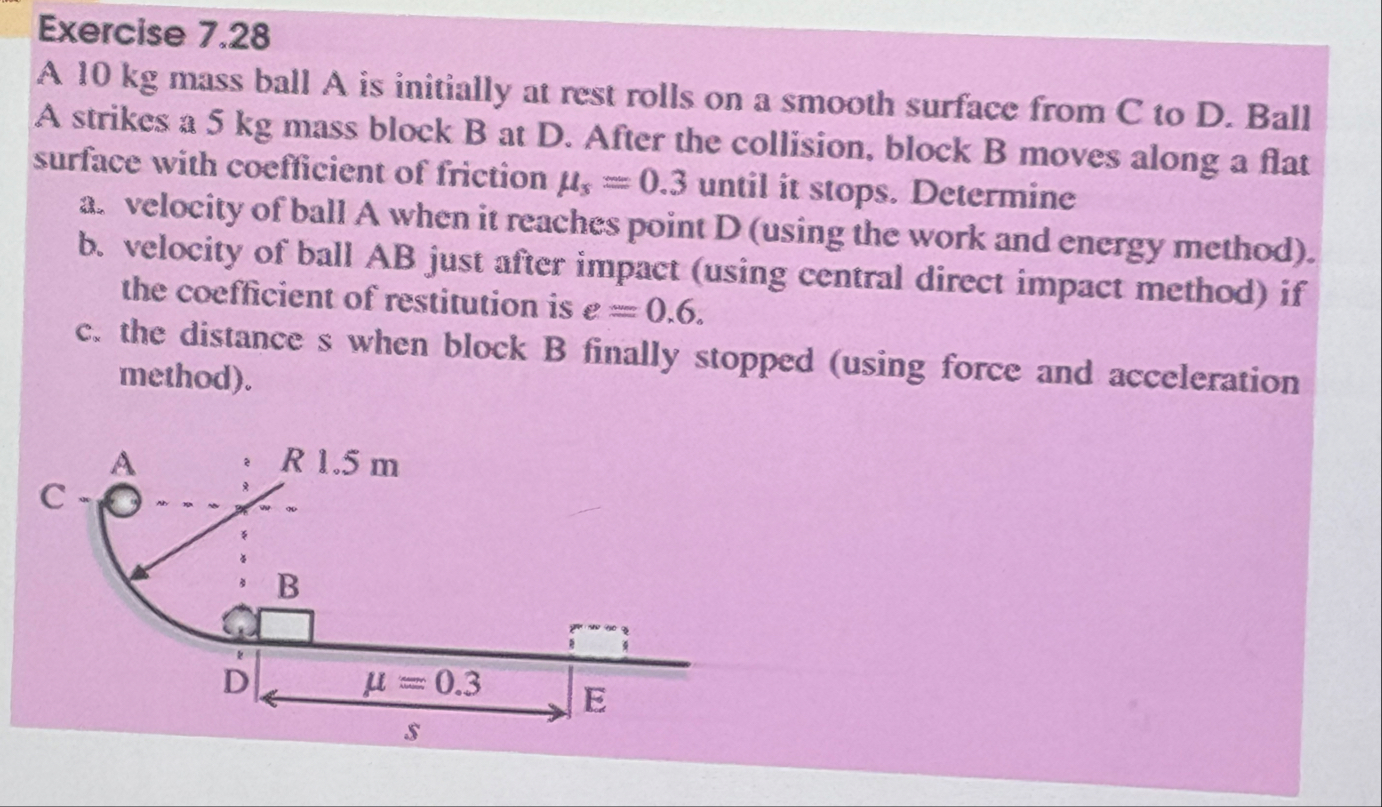 Solved Exercise 7.28A 10 ﻿kg mass ball A ﻿is initially at | Chegg.com