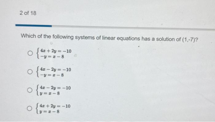 Solved Which of the following systems of linear equations | Chegg.com