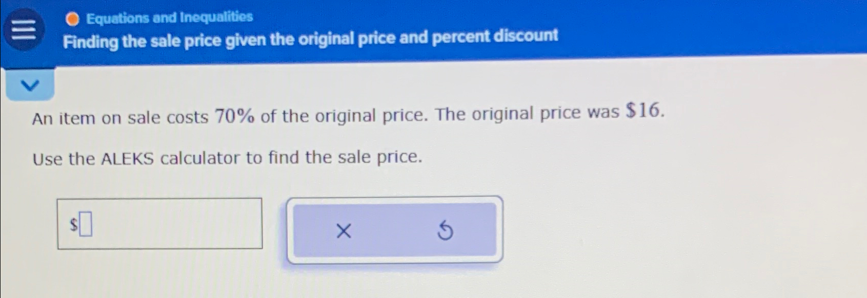 Solved Equations and InequalitiesFindling the sale price | Chegg.com