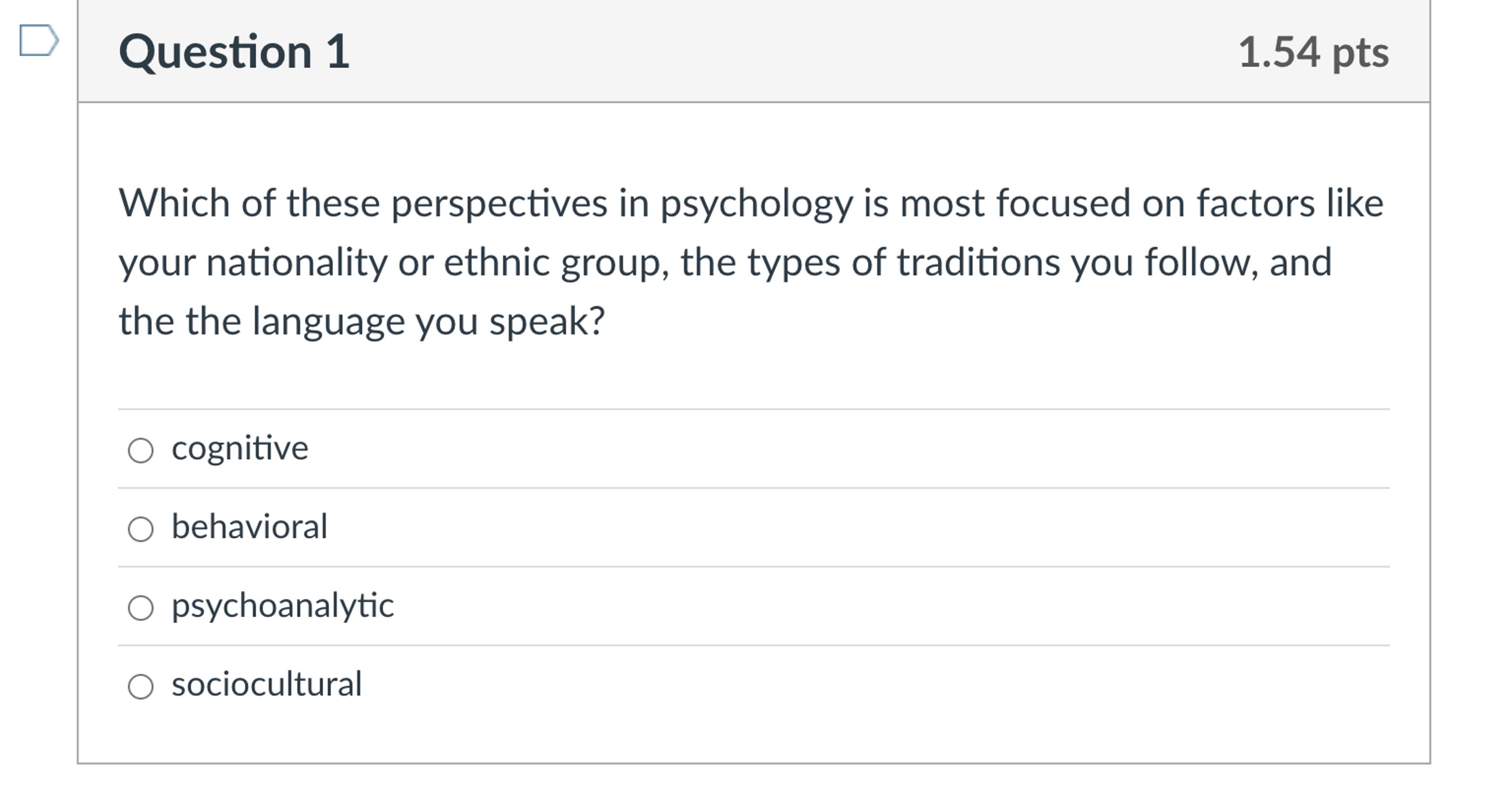 Solved Question 1Which of these perspectives in psychology | Chegg.com