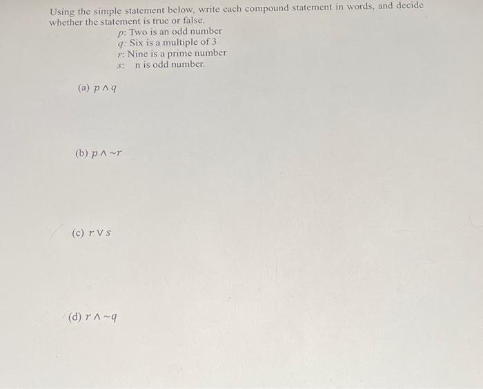 Solved Using the simple statement below, write each compound | Chegg.com