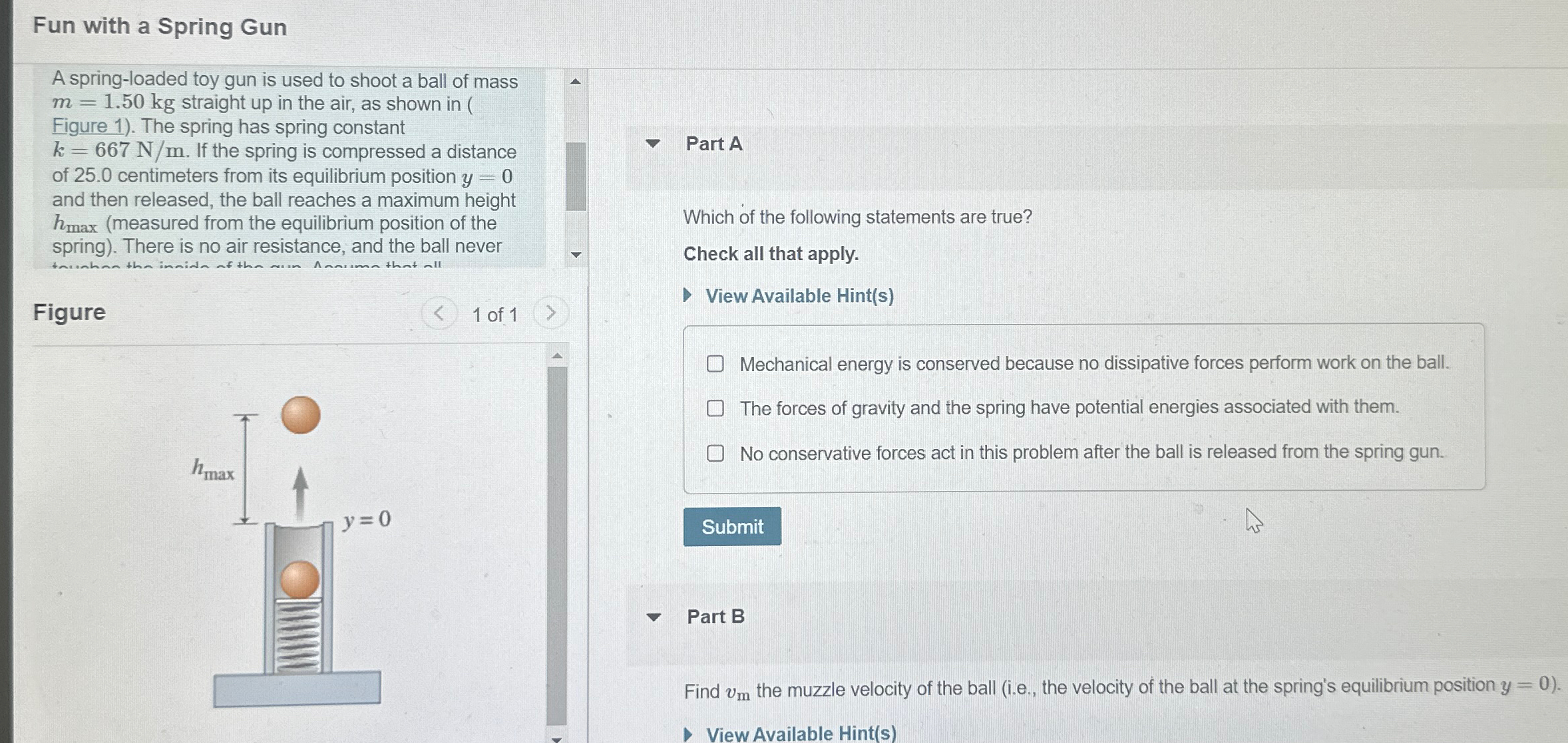 Solved Fun with a Spring GunA spring-loaded toy gun is used | Chegg.com