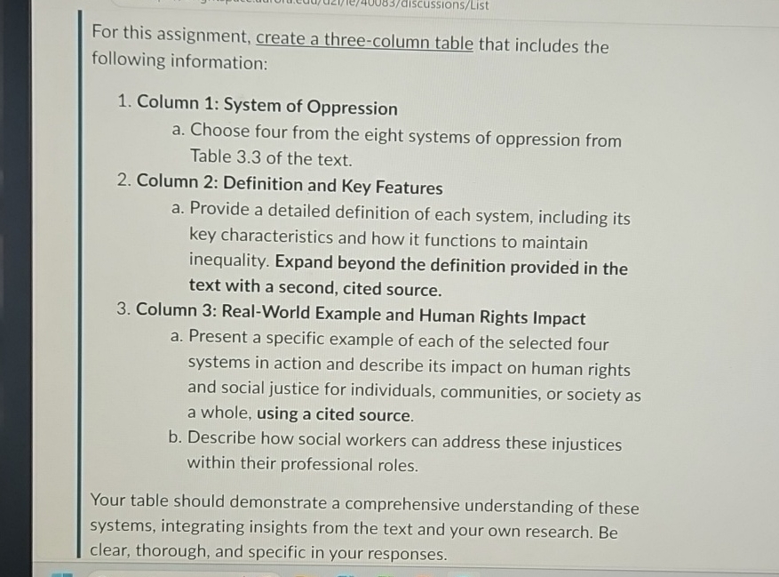 For this assignment, create a three-column table that | Chegg.com
