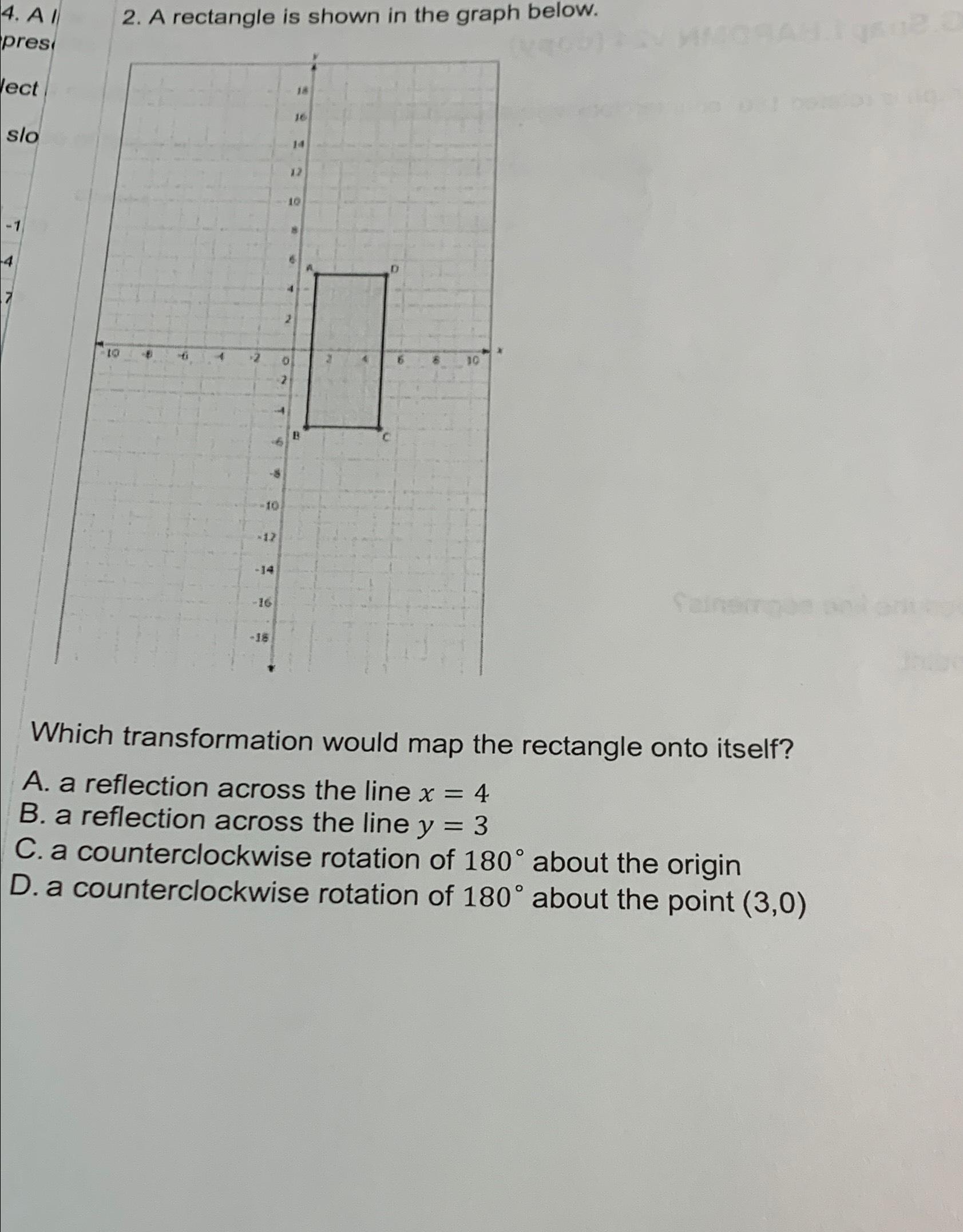 Solved A I 2. ﻿A rectangle is shown in the graph below.Which | Chegg.com
