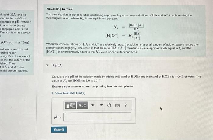 Visualizing buffers ak acid, HA, and its lled butfer | Chegg.com