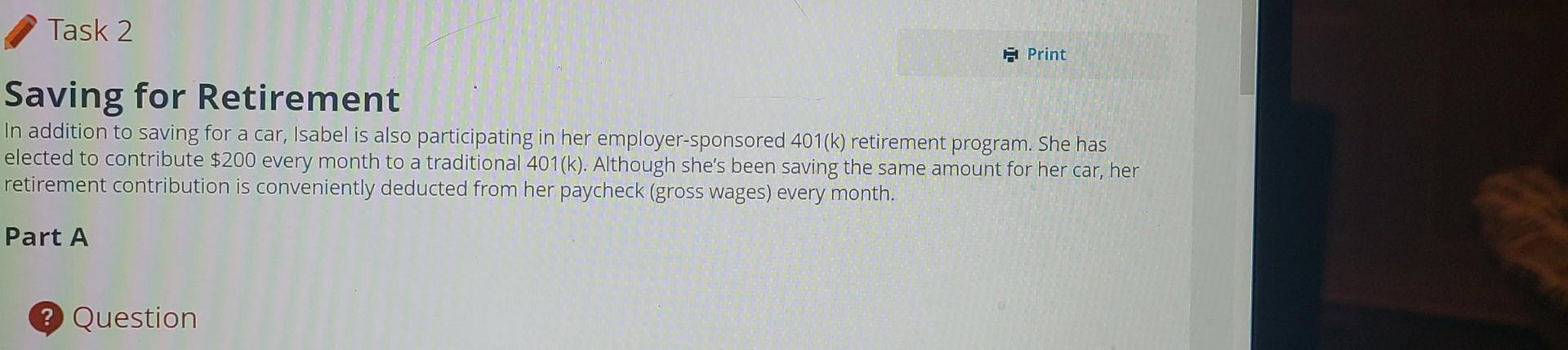 Solved Saving for Retirement In addition to saving for a | Chegg.com