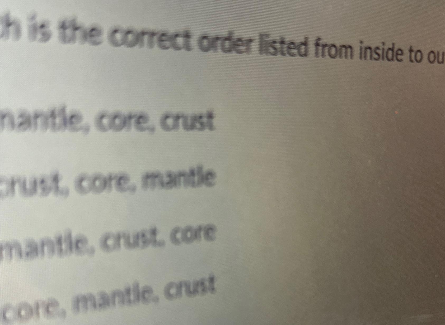 Solved Which is the correct order listed from inside to | Chegg.com