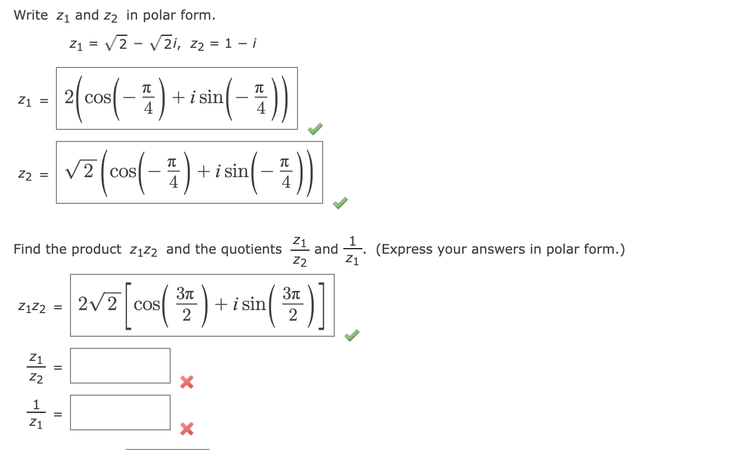 Solved Write z1 ﻿and z2 ﻿in polar | Chegg.com