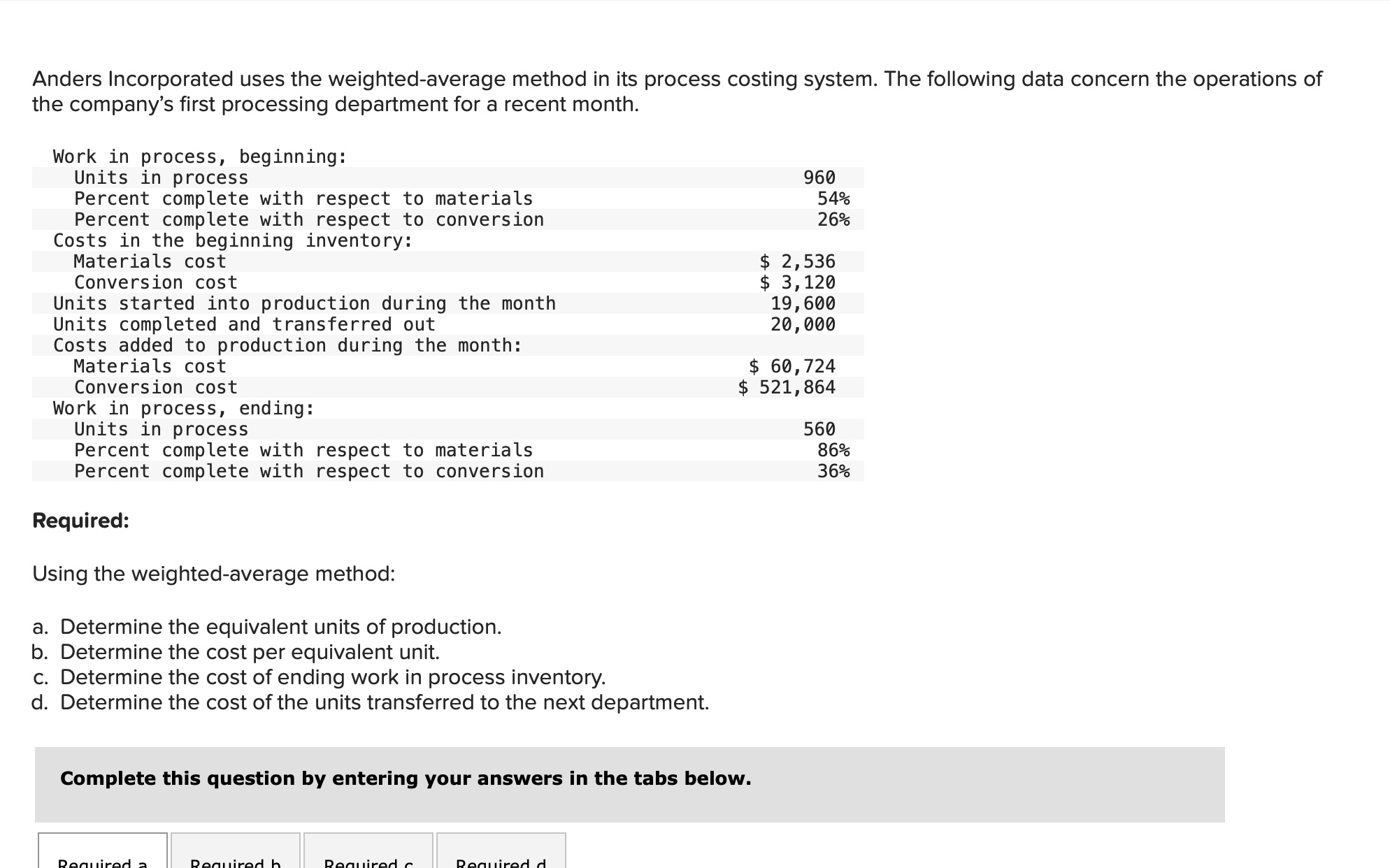 Solved Anders Incorporated uses the weighted-average method | Chegg.com