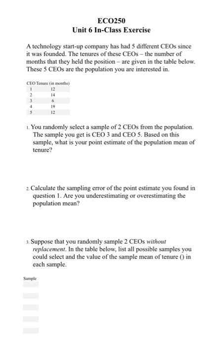 Solved Eco250 Unit 6 In Class Exercise A Technology Start Up