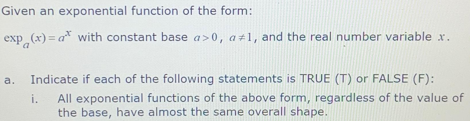 Solved Given an exponential function of the | Chegg.com