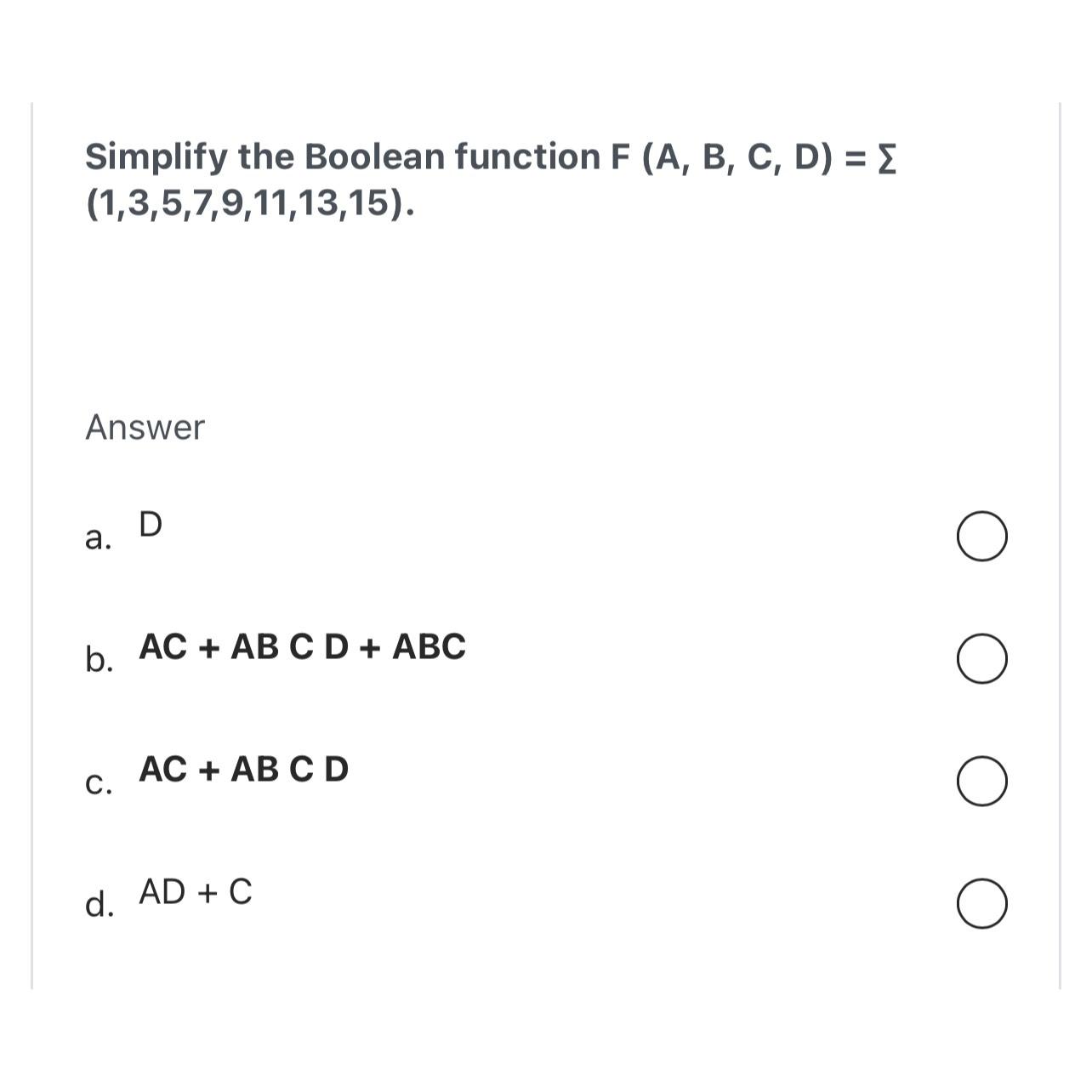 Solved Simplify the Boolean function | Chegg.com