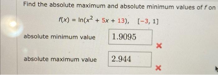 Solved Find the absolute maximum and absolute minimum values | Chegg.com