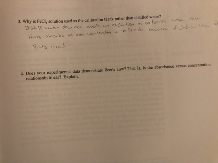 3. Why is FeCl, solution used as the calibration | Chegg.com