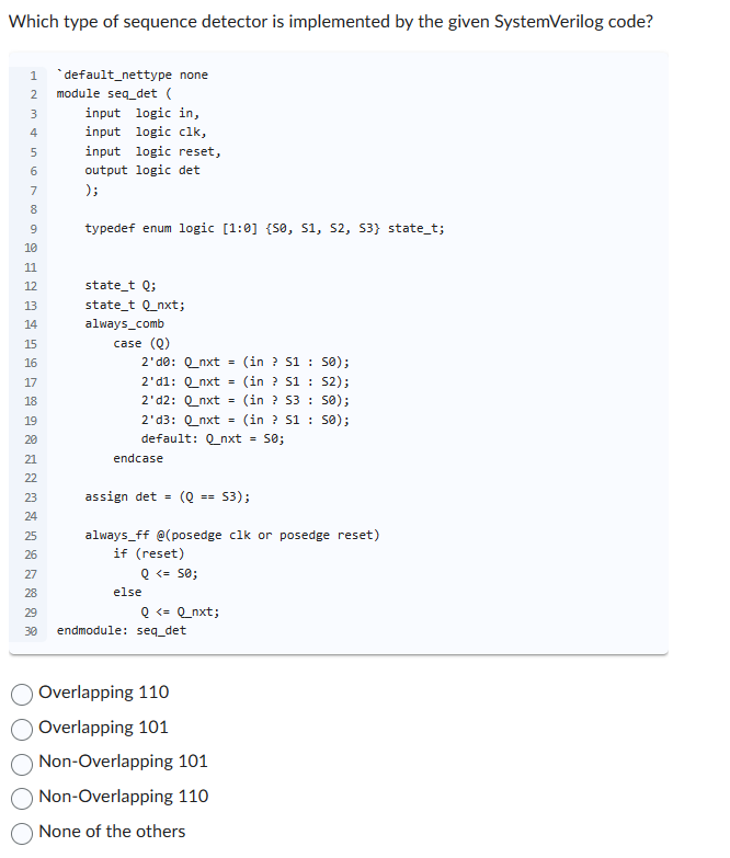 Solved Which type of sequence detector is implemented by the | Chegg.com