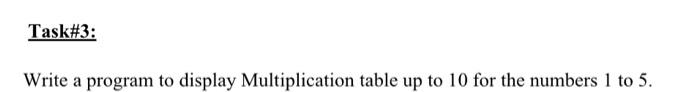 Solved Task\#3: Write a program to display Multiplication | Chegg.com Solved Task\#3: Write a program to display Multiplication | Chegg.com