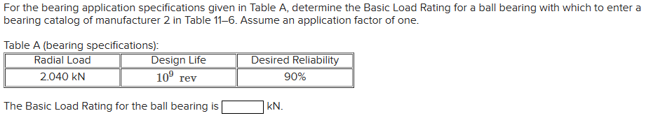 Solved For the bearing application specifications given in | Chegg.com