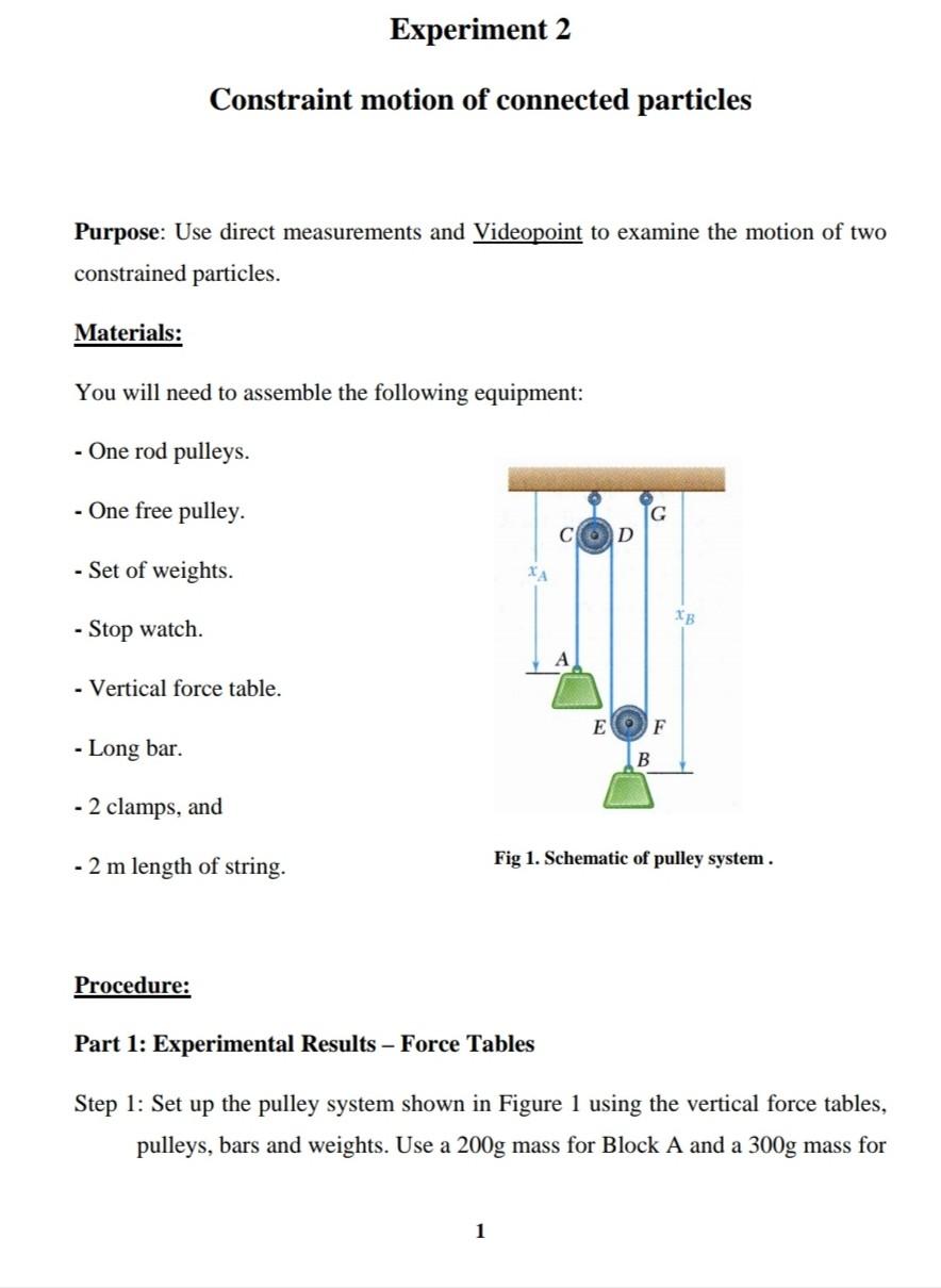Experiment 2 Constraint motion of connected particles | Chegg.com