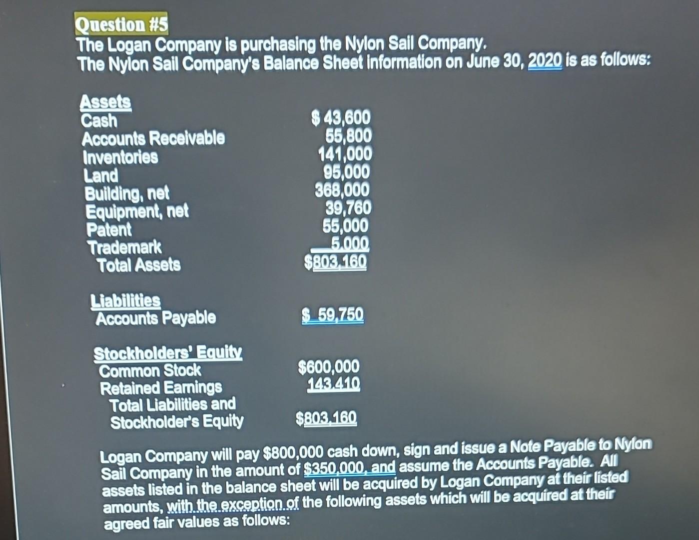 Solved Question H5 The Logan Company is purchasing the Nylon | Chegg.com