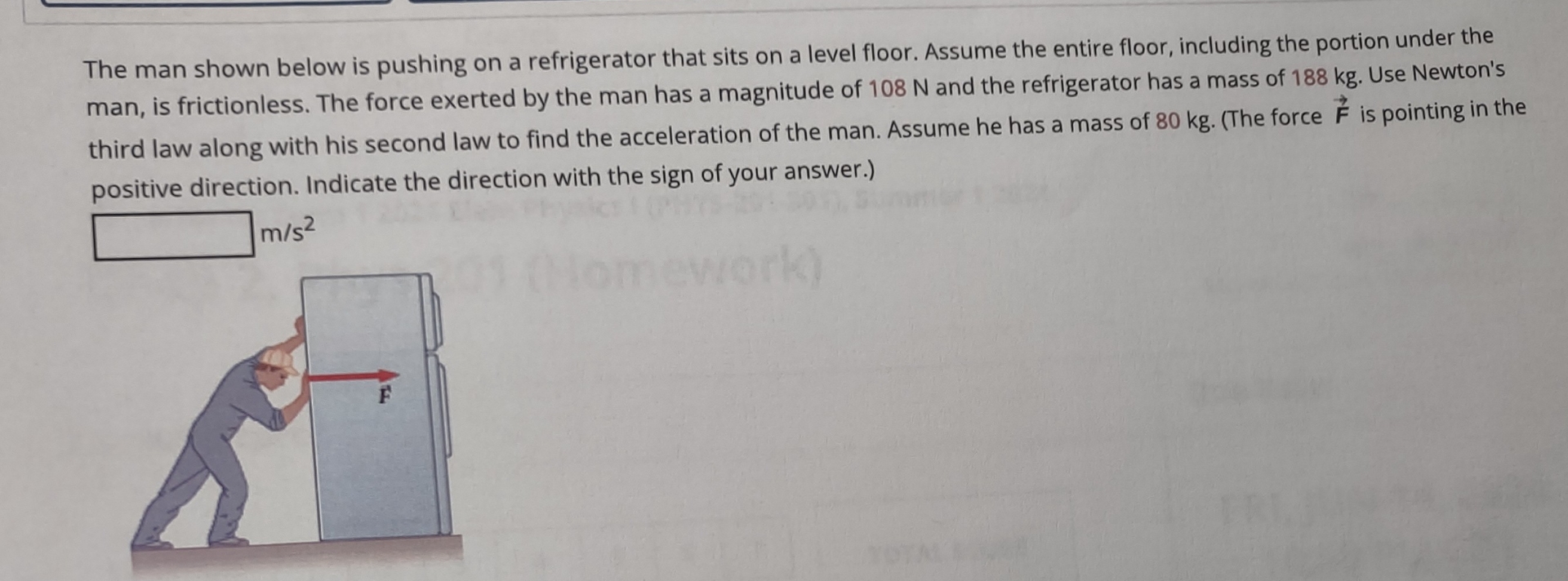 Solved The man shown below is pushing on a refrigerator that | Chegg.com
