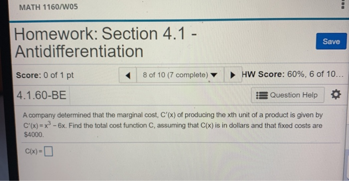 Solved MATH 1160/W05 . Homework: Section 4.1 - | Chegg.com