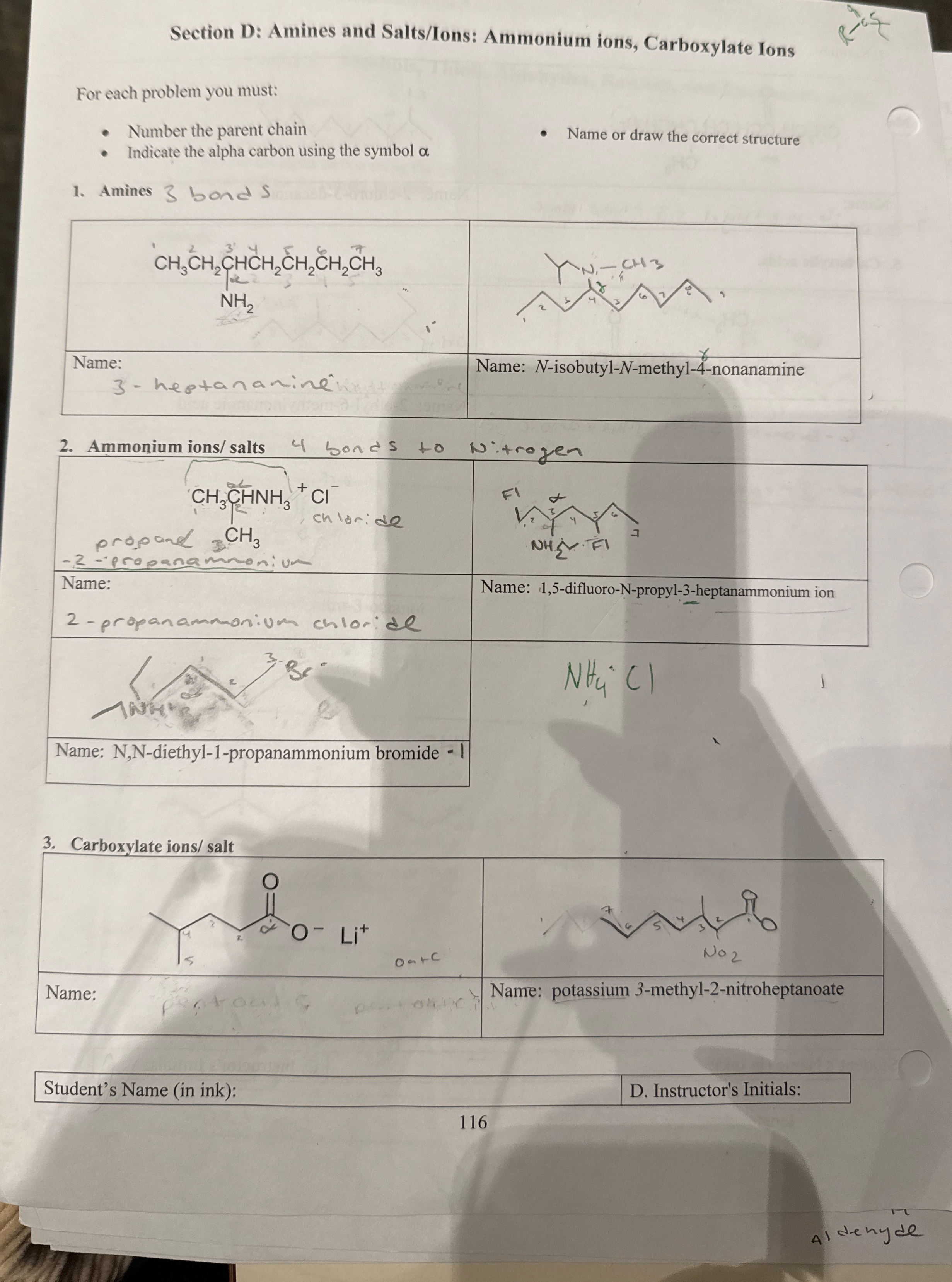 Solved by an EXPERT Section D: Amines and Salts/Ions: Ammonium ions ...