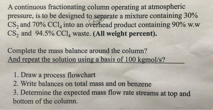 Solved A continuous fractionating column operating at | Chegg.com