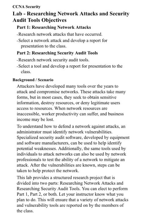Solved CCNA Security Lab - Researching Network Attacks and | Chegg.com