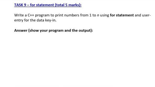 Solved Write a C++ program to print numbers from 1 to n | Chegg.com