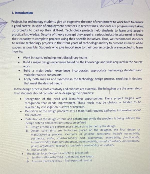 Solved 1. Introduction Projects for technology students give | Chegg.com