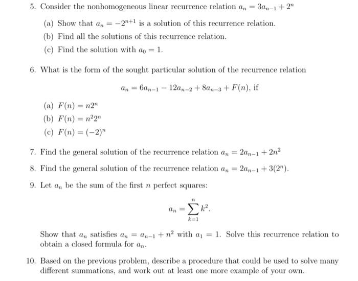 Solved 5. Consider the nonhomogeneous linear recurrence | Chegg.com
