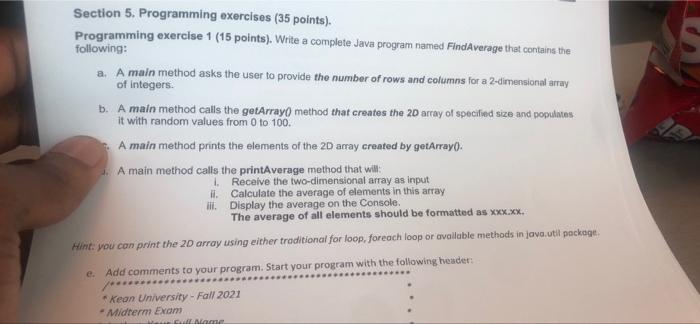 Solved Section 5. Programming exercises (35 points). | Chegg.com Solved Section 5. Programming exercises (35 points). | Chegg.com