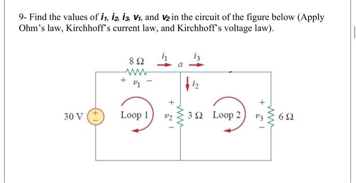 Solved 9- Find the values of İ1, İ2, İ3, V₁, and ⁄₂ in the | Chegg.com