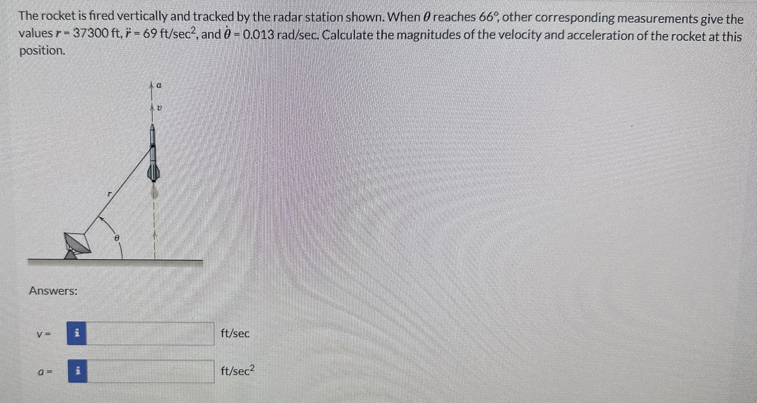 Solved The rocket is fired vertically and tracked by the | Chegg.com