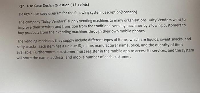 Solved Q2. Use-Case Design Question ( 15 points) Design a | Chegg.com