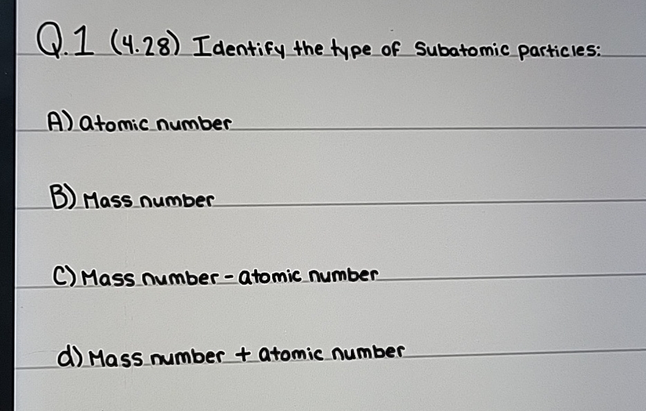 Solved Q. 1 (4.28) ﻿Identify the type of Subatomic | Chegg.com