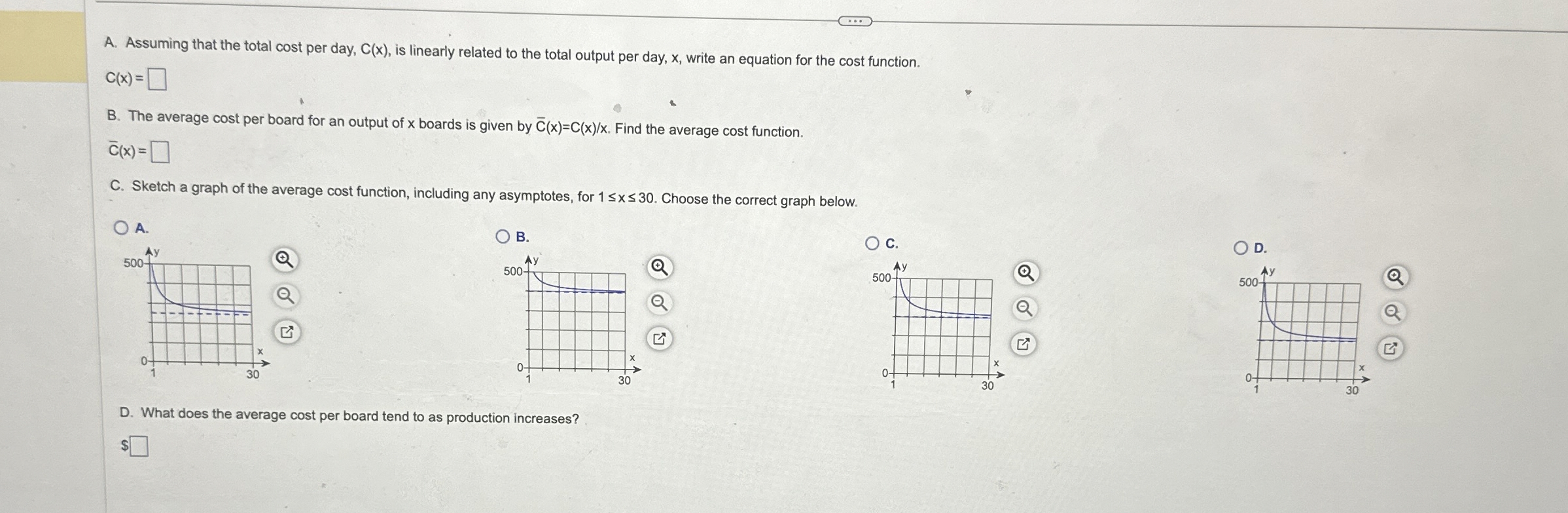 A. ﻿Assuming that the total cost per day, C(x), ﻿is | Chegg.com