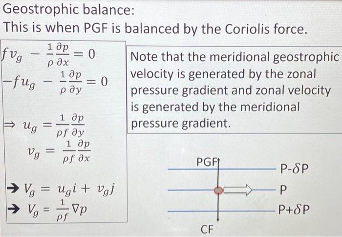 Solved Geostrophic balance: This is when PGF is balanced by | Chegg.com