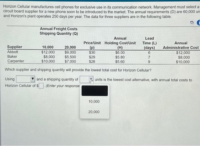Solved Horizon Cellular manufactures cell phones for | Chegg.com