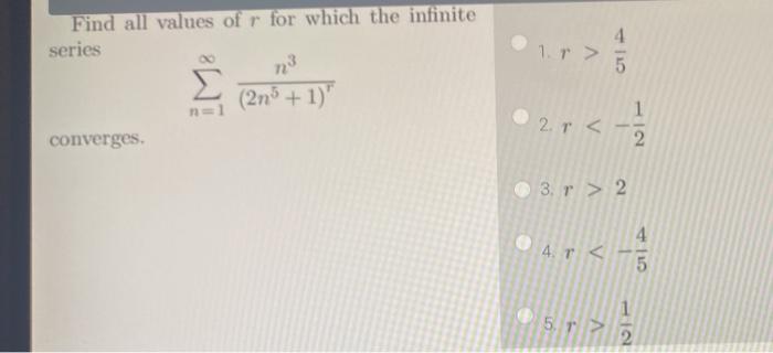 Solved Find all values of r for which the infinite series | Chegg.com