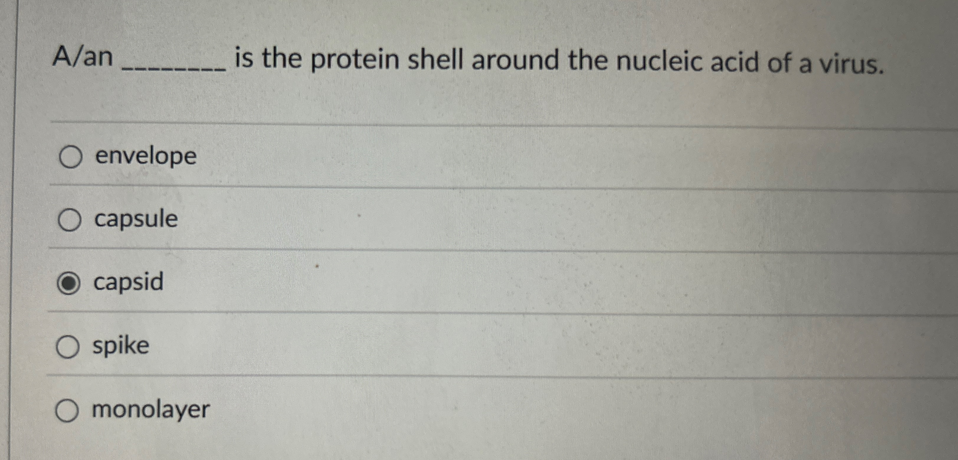 Solved A/an ﻿is the protein shell around the nucleic acid | Chegg.com