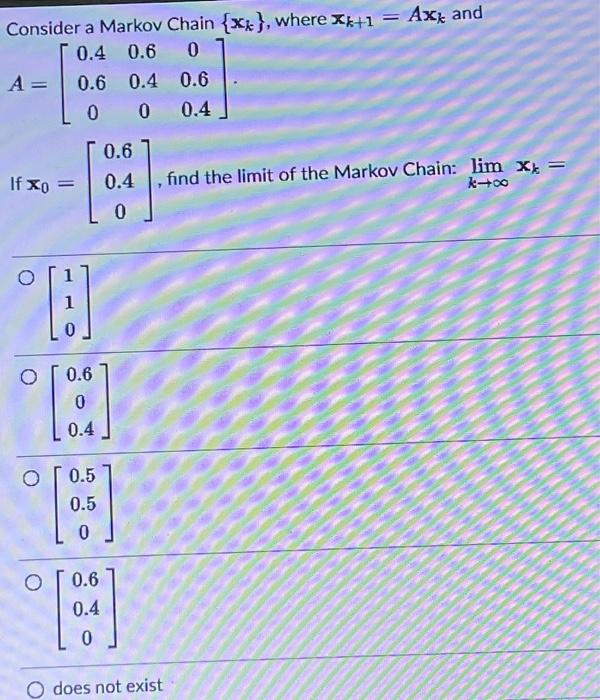Consider a Markov Chain {xk}, where xk+1=Axk and | Chegg.com